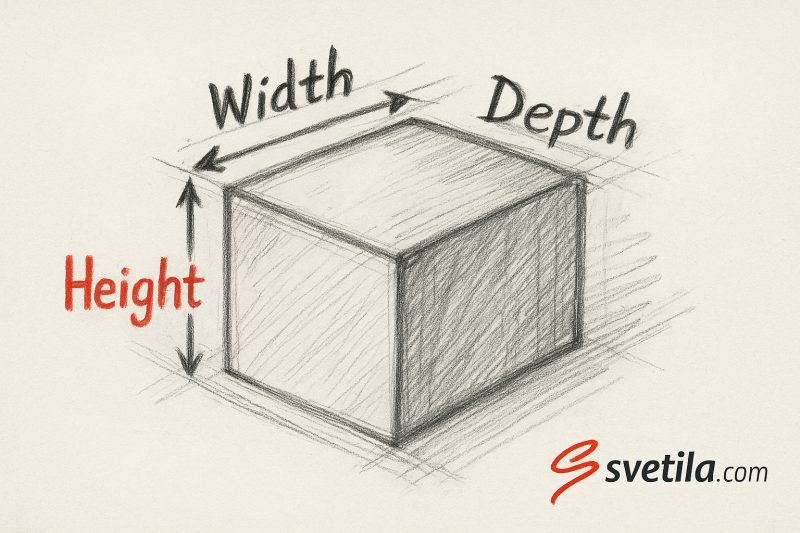 Explanation for dimensions of luminaires (Height x Width x Depth)